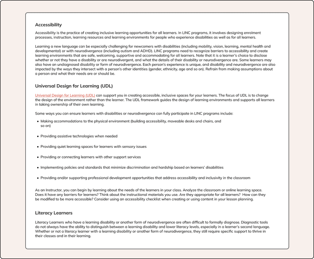 Example of Essential Components - LINC Guidelines